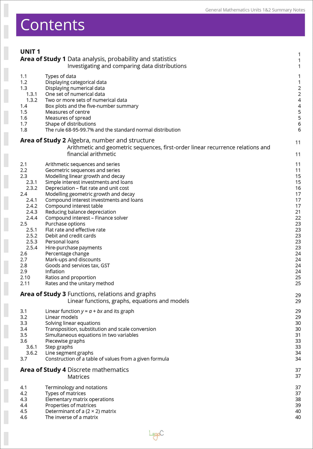 General Mathematics Units 1&2 Summary Notes – LegaC