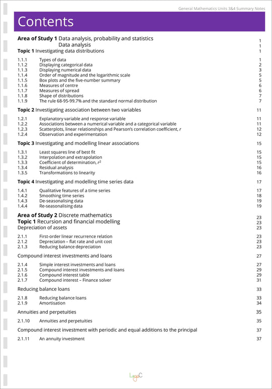 General Mathematics Units 3&4 Summary Notes – LegaC