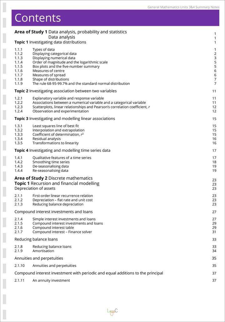 General Mathematics Units 3&4 Summary Notes – LegaC