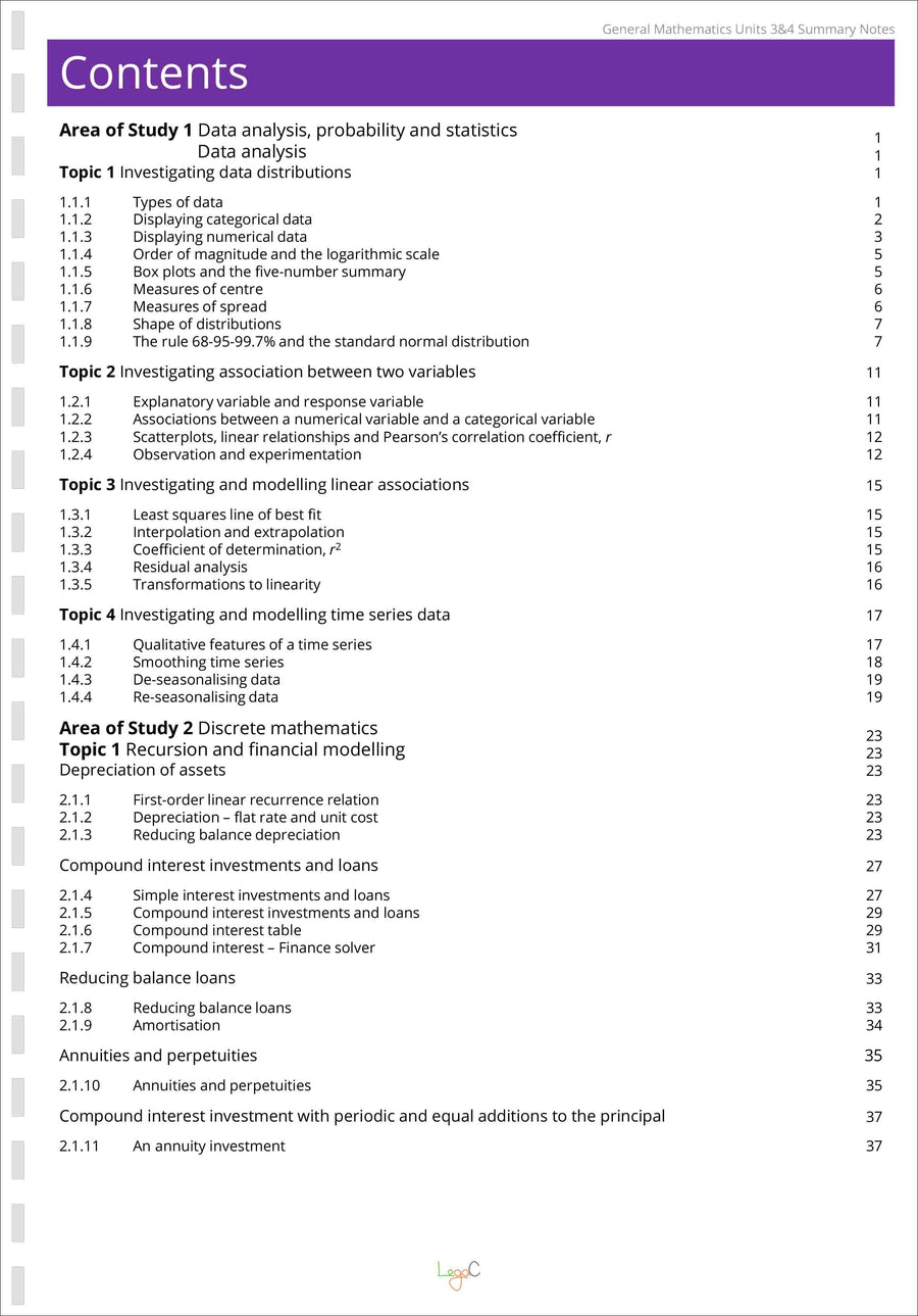 General Mathematics Units 3&4 Summary Notes – LegaC